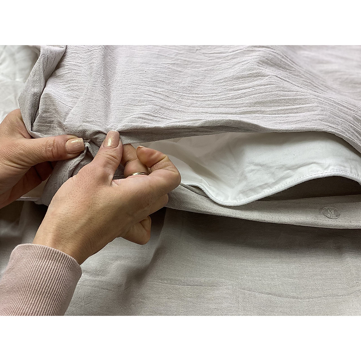 Get Bed Ready Stone Washed Cotton Casual Duvet Cover Set Solid Color Relaxed Modern Style Bedding Natural Wrinkled Lived-in Look Putty (Neutral, King)