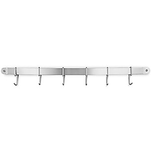 Internet's Best Kitchen Wall Mounted Rail Rack with Hanging Hooks - 6 Sliding Hooks - Kitchen Utensil Lid Spatula Measuring Cup Storage Rack Organizer - Stainless Steel Kitchen Towel Rack