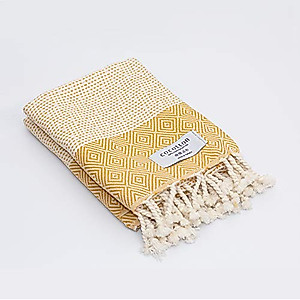 COCOTTON Boho Diamond Turkish Hand Towels Set of 2 | 100% Cotton 16 x 40 Inches | Decorative Bathroom Hand Hair Face Gym Yoga Dishcloth Tea Kitchen Light Weight Quick Dry Farmhouse Towel (Mustard)