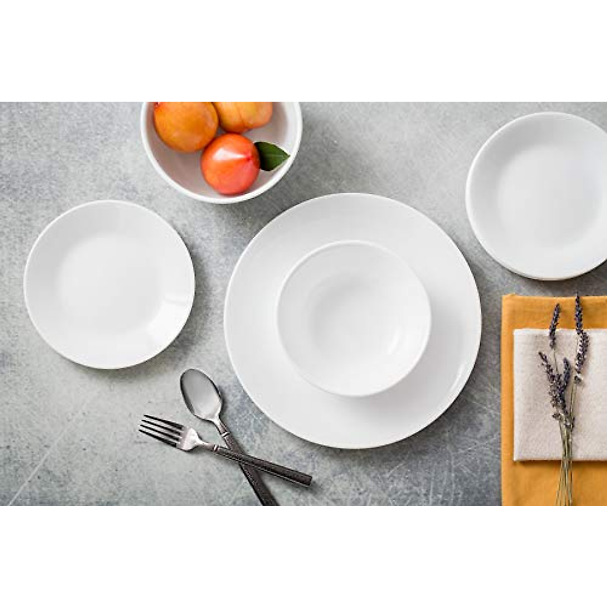 Corelle Vitrelle 18-Piece Service for 6 Dinnerware Set, Winter Frost White & Vitrelle 28-oz Soup/Cereal Bowls Set of 6, Chip & Crack Resistant Dinnerware Bowls, Winter Frost White