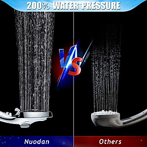 Nuodan Handheld Filtered Shower Head with ON/OFF Pause Switch - High Pressure 10-modes, Built-in Power Wash to Clean Bathroom Tub, Tile or Pets, Stainless Steel Hose, Wall and Overhead Brackets