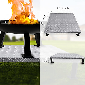 FEBTECH Portable Fire Pit Deck Defender & Grass Guard Heat Shield 25" for an Outdoor Fire Pits, Diamond-Plated Aluminum with Steel Frame Underneath to Protect Composite Wooden Deck, Patio, and Camping