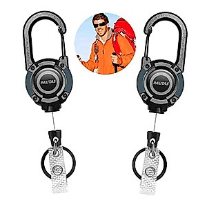 Retractable Badge Holders, 2-Pack Badge reels Retractable, Heavy Duty Badge Clip with Carabiner Key Chain, ID Badge Reel with 26.5 Inches High-Density Fiber Cord, 2.0 oz