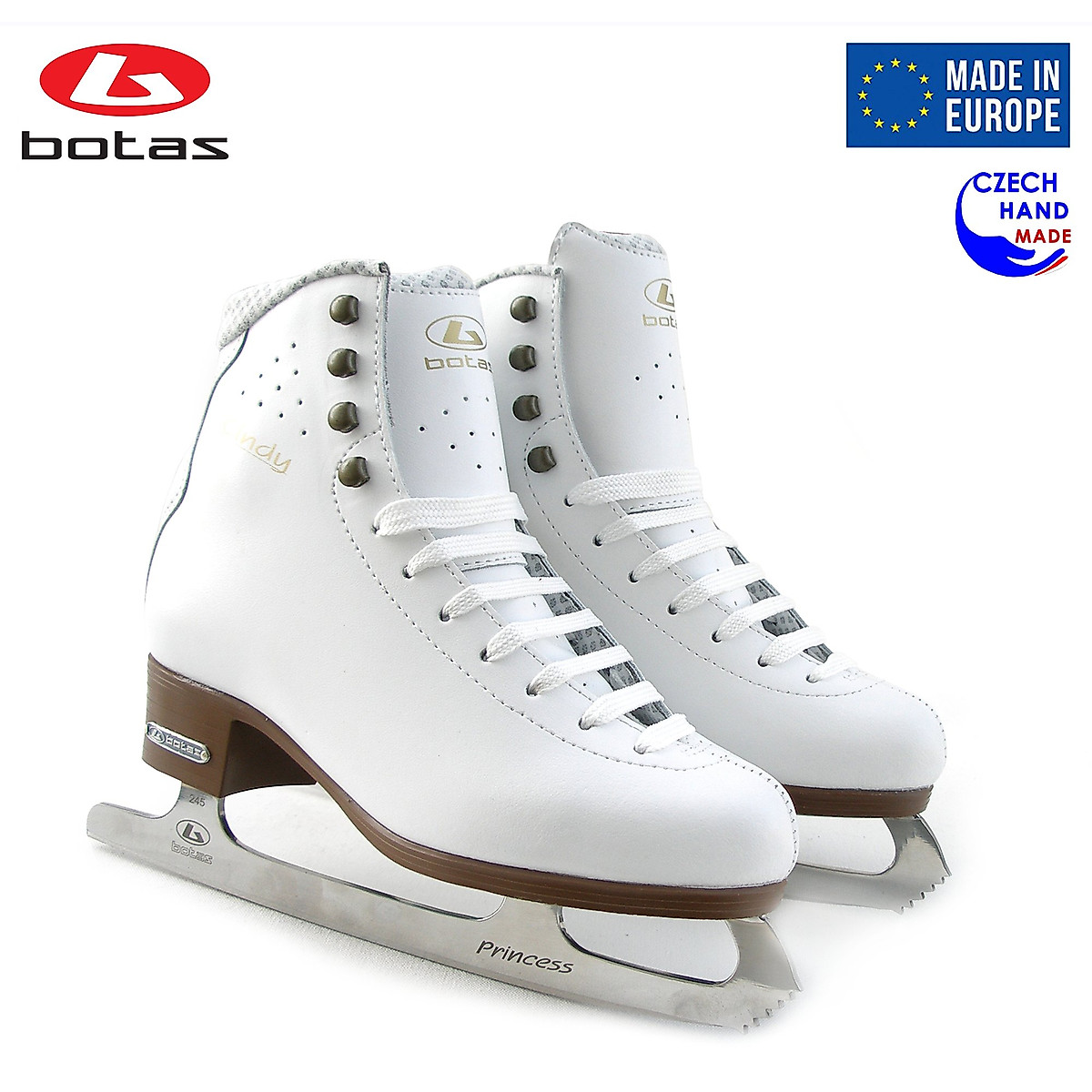 BOTAS - model: CINDY/Made in Europe (Czech Republic) / Figure Ice Skates for Women, Girls/Leather/Str. Cuff/White, Size: Adult 8