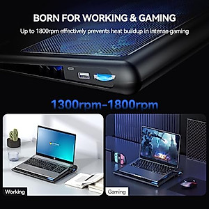 TECKNET Laptop Cooling Pad, 12"-15.6" Laptop Cooler, Gaming Cooling Pad Stand, Wind Speed Adjustable, 2 USB Powered Fans Cooling Pad for Laptop Within 16 Inch (Blue)