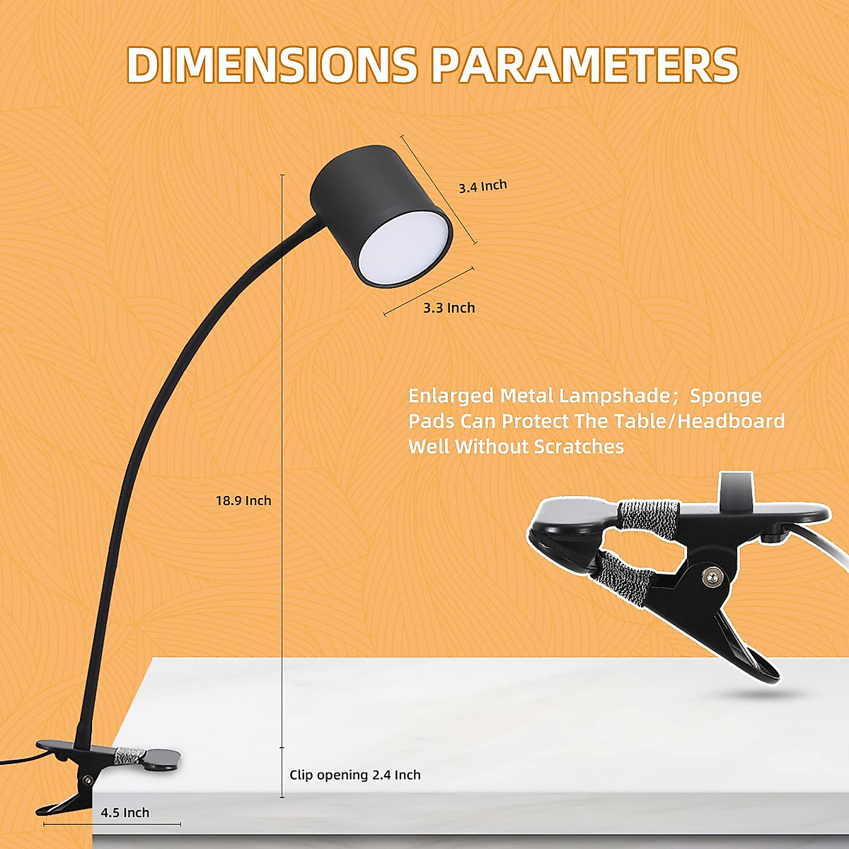 AKOGIRSE Clip on Light, Eye-Caring 8W USB Desk Lamp 48 LED Reading Lights for Bed, Modern Metal Clamp Light for Headboard, 360°Flexible Gooseneck, 3 Color Modes & 10 Brightness Dimmer Memory Lamps