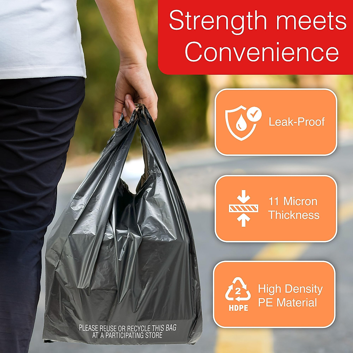 Reli. T-shirt Bags (300 Count) (Black) (11.5" x 6.5" x 21") - Black Plastic Bags (Plain) - Grocery, Shopping, Restaurants