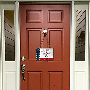Slate Hanging Wall Sign Gnome Hold American Flag Wall Plaque Wood Signs with Rope Patriotic Fireworks DIY Hanging Door Sign for Front Porch/Entryway/Outdoor/Garden Home Decor, 8x5inch