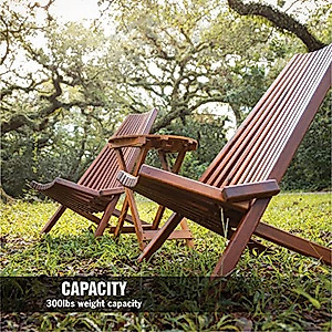 Melino Wooden Folding Chair for Outdoor, Low Profile Acacia Wood Lounge Chair with FSC Certified Acacia Wood, Fully Assembled (Espresso)