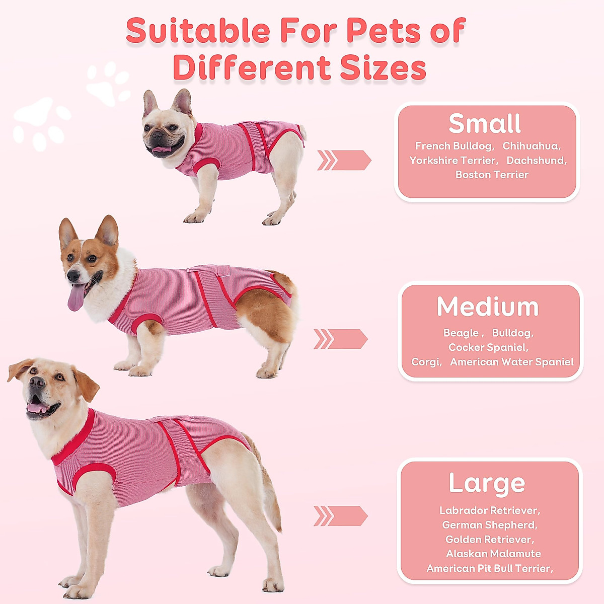 COHYVER Dog Cone, Professional Pet Recovery Shirt Dog Abdominal Wounds Bandages for Male Female, Pet Surgical Snugly Suit After Surgery, Anti-Licking Dog Onesies, Size L Red Stripes