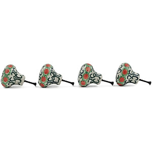 Polish Pottery Set of 4 Drawer Pull Knobs 1-1/2 inch Made by Ceramika Artystyczna (Indian Trail Theme) + Certificate of Authenticity