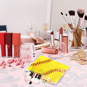 Gersoniel 50 Pieces Makeup Bag Bulk Waterproof Cosmetic Bags Eva Pencil Case Pouch Travel Toiletry Bag with Zippers for Women Players Teams(Yellow,Softball)