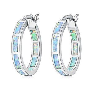 CiNily Sterling Silver Plated Hoop Earrings,Opal Small Hoop Earrings for Women Hypoallergenic Jewelry Ladies Gemstone Earrings