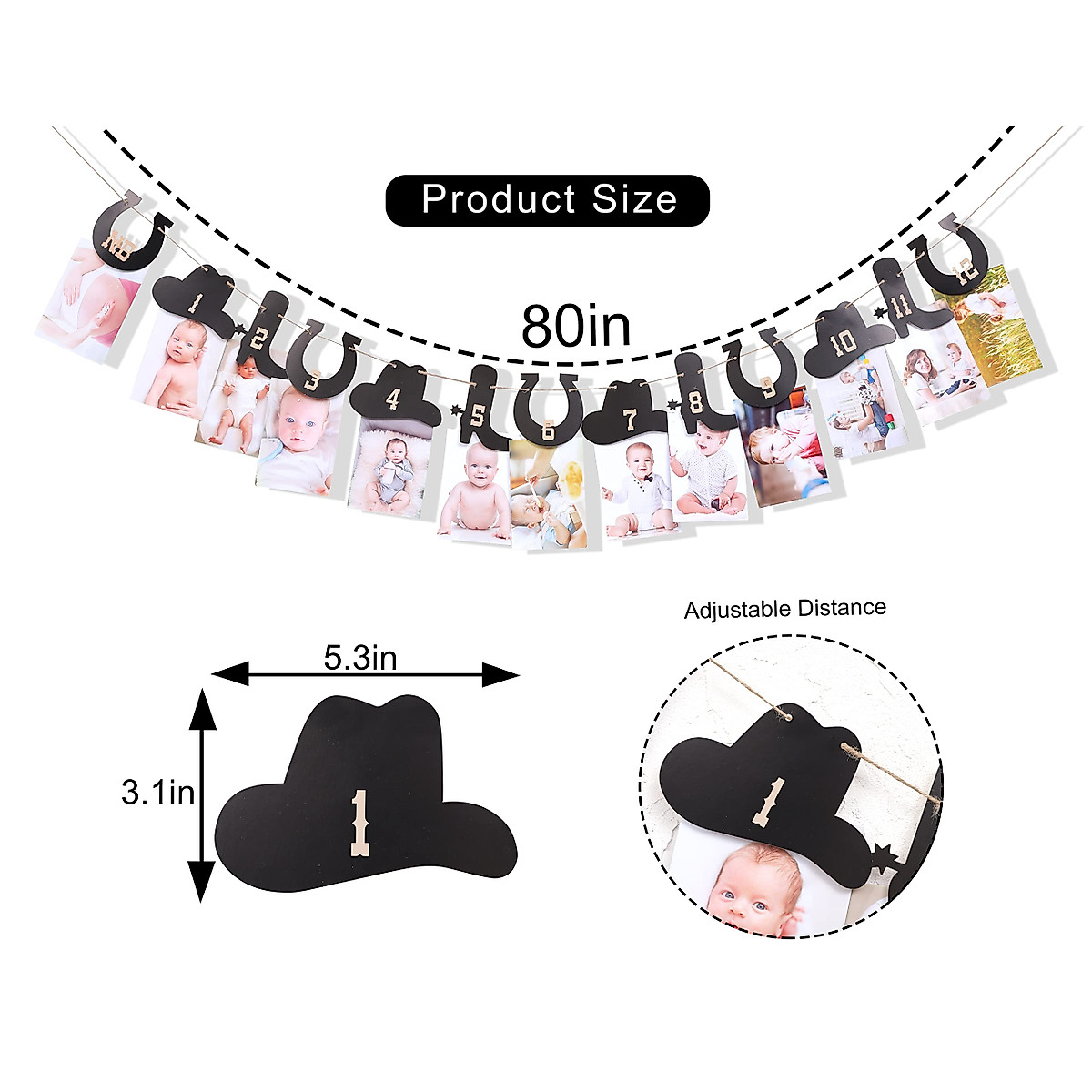 Western Cowboy Monthly Photo Banner - My First Rodeo 1st Birthday Party,cowboy First Birthday Decorations Photo Banner,newborn to 12 Months,cow Birthday Photo Display