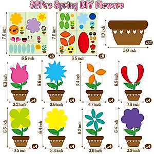 WATINC 32 Packs Father’s Day Flower Craft Kits Make Your Spring DIY Flowers Craft Set Sun Mouth Eyes Stickers Springtime Flowers Decorations for Kids Boy Girl Home School Fun Activities