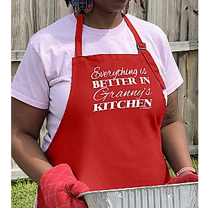 ThisWear Gifts For Granny Gifts For Grandma Everything Is Better In Granny's Kitchen Two Pocket Adjustable Bib Apron Red