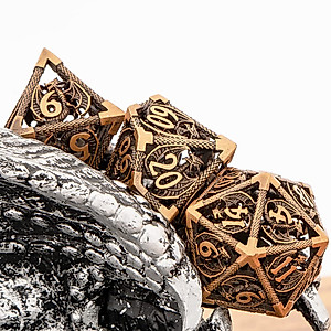 Hollow Metal Dice Set Dragon DND Dice Box, Polyhedral Dungeons and Dragons Dice for RPGs Role Playing Games, MTG, Pathfinder, Shadowrun, Math Teaching, D20 D12 D10 D8 D6 D4 D&D Dice Set