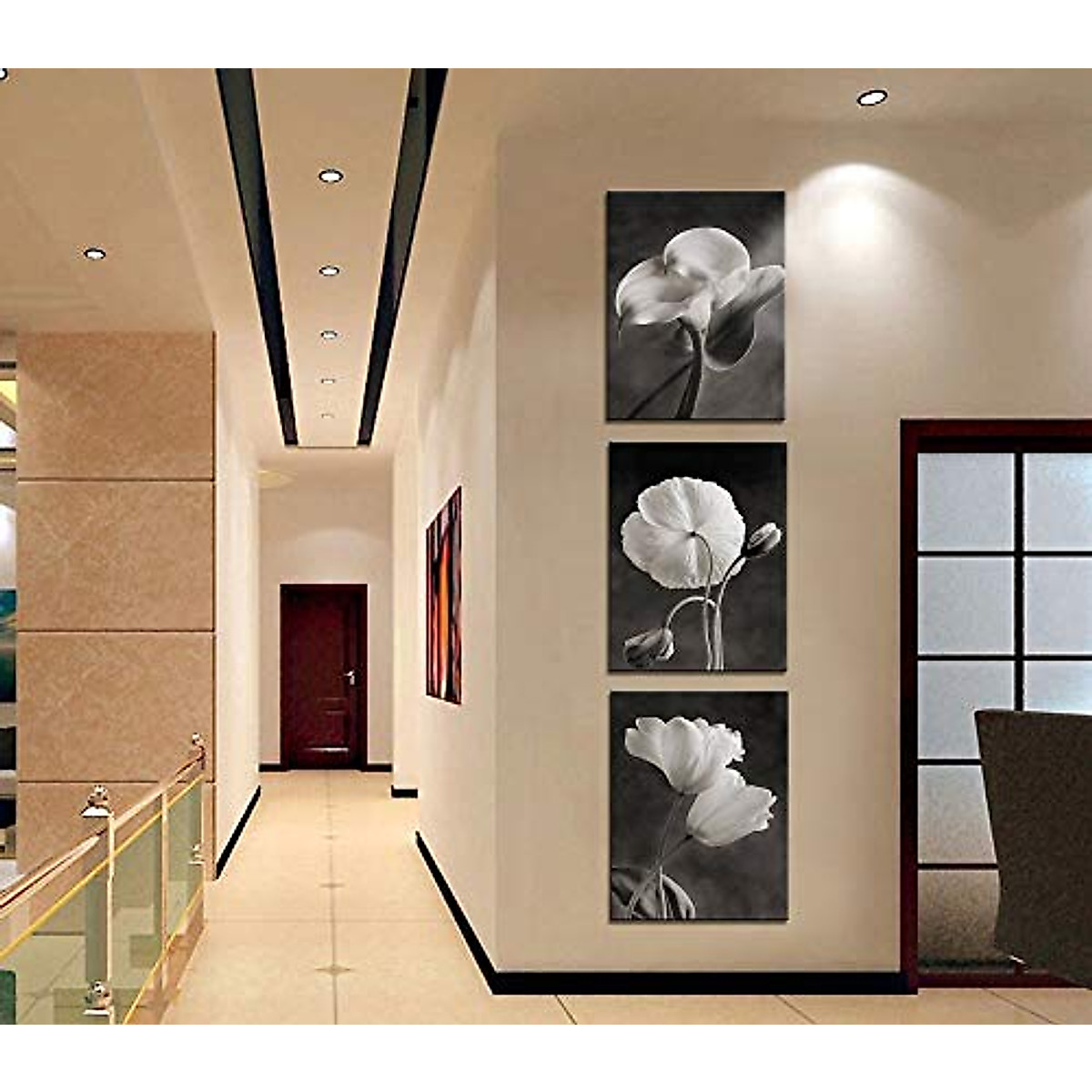 Canvas Wall Art Contemporary Simple Life White Flower Lily Painting Wall Art Decor - 3 Panels Framed Canvas Prints Black and white Style Giclee Artwork Ready to Hang Home Decorations Office Decor Gift