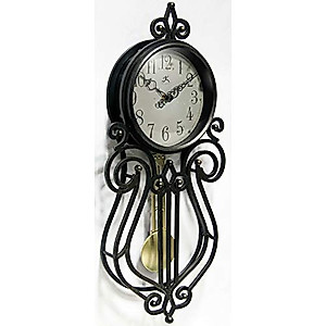 Infinity Instruments 20068AG-4420 Rustic Farmhouse Decorative 20 x 9 Inch Quartz Battery Powered Pendulum Wall Clock, Antique Black