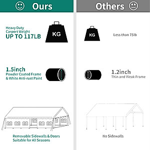 YITAHOME 20x40FT Party Tent Heavy Duty PVC Wedding Event Shelters White Upgraded Galvanized Ripple Canopy with Large Roof Removable Sidewalls & 4 Storage Bags 600D Oxford Commercial