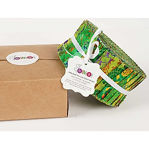 Soimoi 40Pcs Batik Print Cotton Precut Fabrics for Quilting Craft Strips 2.5x42inches Jelly Roll - Green