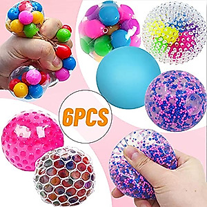 Squishy Stress Balls for Kids and Adults - 6 Balls Water Bead Stress Balls Balls Sensory Ball Squeeze Ball Fidget Toys Set for Anxiety Autism ADHD and More