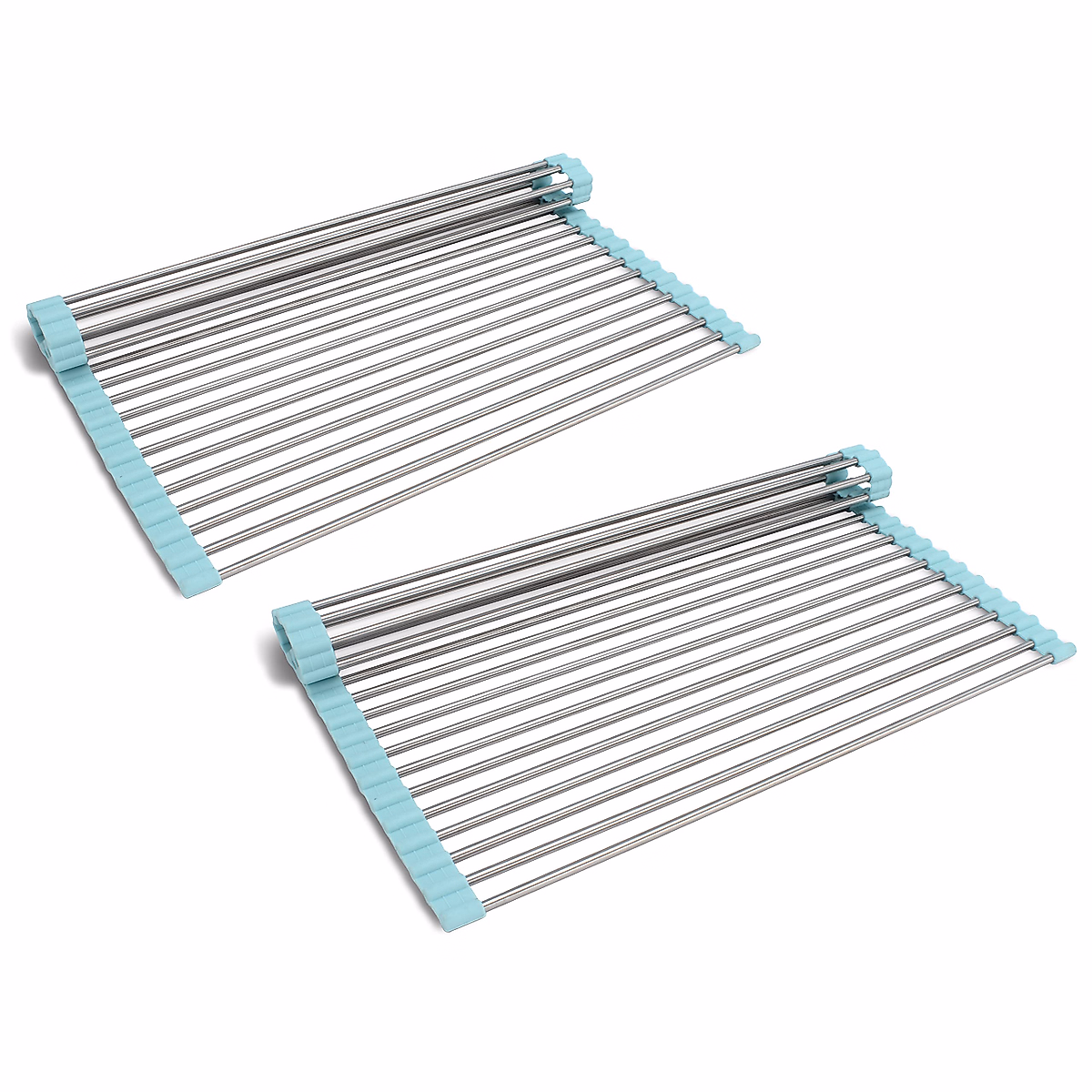 COOK WITH COLOR Roll Up Dish Rack- Over The Sink Mat for Drying Dishes - Silicone Wrapped Stainless Steel Rods (15" x 17.5") - Versatile Roll Up Trivet & Dish Drying Rack for Kitchen