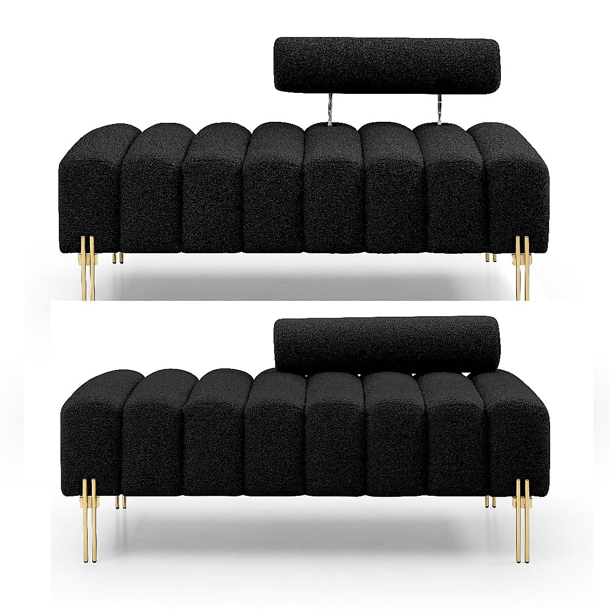 FUQIAOTEC 53" Modern Loveseat Sofa Couch, Sherpa Upholstered Accent Sofa with Adjustable Backrest, Small Space End of Bed Bench Sofa Stool for Bedroom/Apartment/Office (Black)