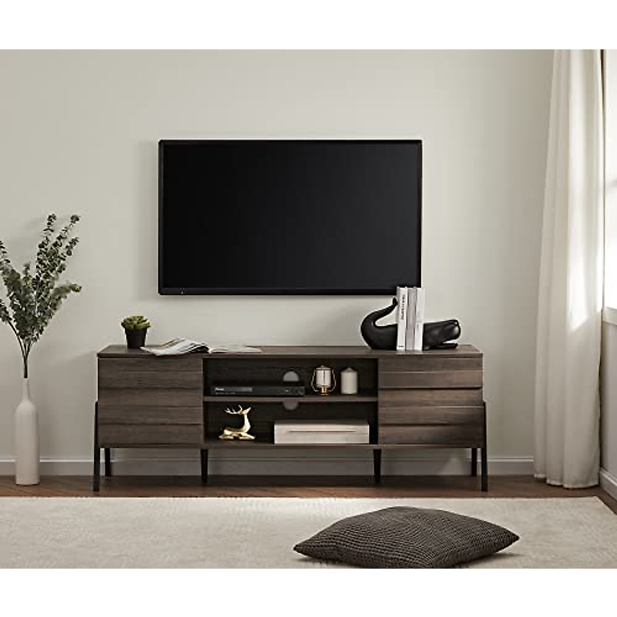 WAMPAT Mid Century Modern TV Stand for 65 Inch TV, Wood TV Console Table with Storage Cabinet, Entertainment Center for Living Room, 60 Inch, Espresso