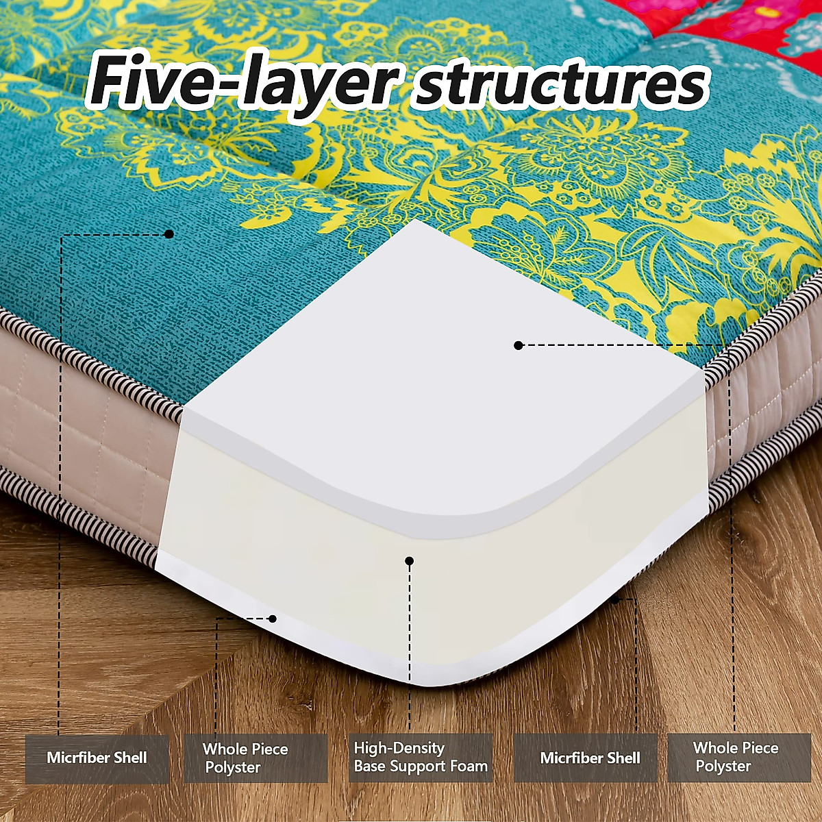 MAXYOYO Queen Futon Floor Mattress Shikibuton Mattress Sleeping Mats for Adults Japanese Mattress Roll Up Mattress Foldable Mattress for Floor, Bohemian B