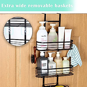 Fogein Over the Door Shower Caddy, 3 Tier Hanging Organizer Shelf Rustproof, Shower Basket with Suction Cup, Bathroom Shower Caddy Over The Door with Hook & Soap Box, No Drilling(Black)