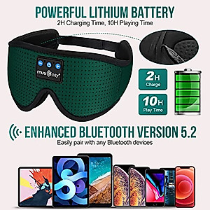 MUSICOZY Sleep Headphones Breathable Bluetooth Headband 3D Sleeping Headphones, Wireless Music Eye Mask Sleep Earbuds for Side Sleeper Women,Men Office Air Travel Cool Tech Gadgets Unique Gifts Green