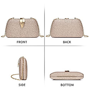 LOXOMU Evening Clutch Purses for Women, Small Glitter Wedding Purse, Wedding Clutches Handbags with Detachable Chain for Prom, Party (Gold Shimmer)