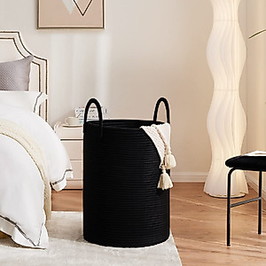 Fiona's magic Woven Rope Laundry Basket, 58L Tall Laundry Hamper for Blanket Storage, Large Baby Nursery Basket for Laundry, Decorative Clothes Hamper for Bedroom, Living Room and Bathroom, Black