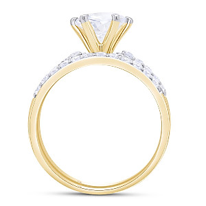 SAVEARTH DIAMONDS Center 7MM Round Cut Lab Created Moissanite Diamond Solitaire Bridal Set Engagement Ring In 10K Solid Yellow Gold Jewelry For Women(1.75 Cttw)-10