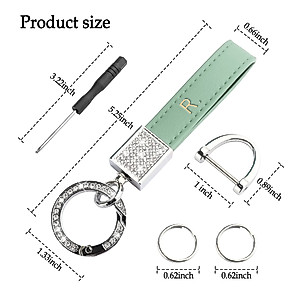 Leather Keychain Bling Keychain for Women Anti-Lost D-Ring Car Keychain Fashion Rhinestone Purse Charms for Handbags (Green)