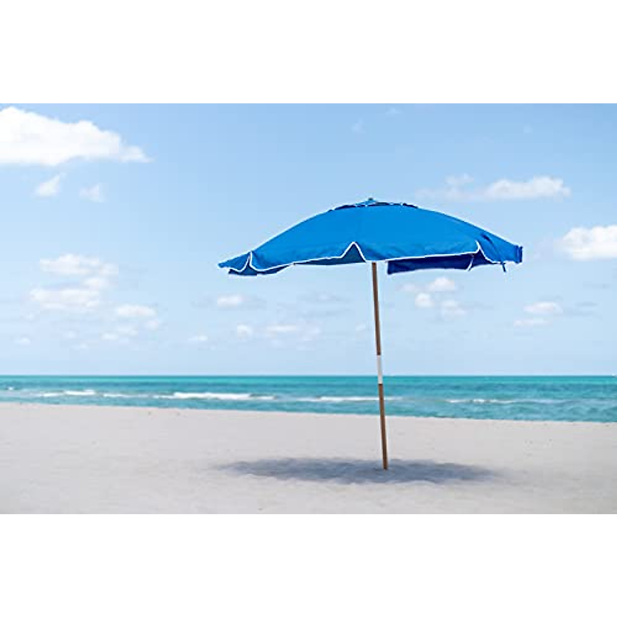 AMMSUN 7.5ft Heavy Duty HIGH Wind Beach Umbrella Commercial Grade Patio Beach Umbrella frames with Air Vent Ash Wood Pole & Carry Bag UV 50+ Protection Blue