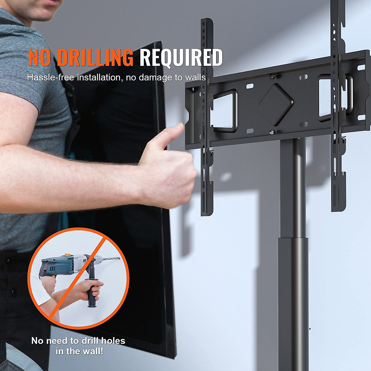 VEVOR TV Stand Mount, Swivel Tall TV Stand for 32 to 65 inch TVs, Height Adjustable Portable Floor TV Stand with Tempered Glass Base for Bedroom, Living Room