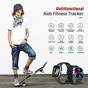 HENGTO Fitness Tracker Watch for Kids, IP68 Waterproof Kids Smart Watch with 1.4" DIY Watch Face 19 Sport Modes, Pedometers, Heart Rate, Sleep Monitor, Great Gift for Boys Girls Teens 6-16 (Black)