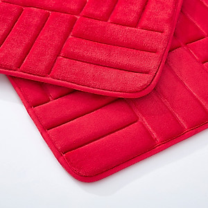 Yafa Home Fashion 3 Piece Rectangular Design Embossed Solid Color Memory Foam Soft Bathroom Rug Set Non-Slip PVC Backing