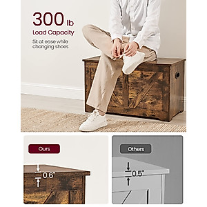 VASAGLE Storage Chest, Storage Trunk with 2 Safety Hinges, Storage Bench, Shoe Bench, Farmhouse Style, 15.7 x 31.5 x 18.1 Inches, for Entryway, Bedroom, Living Room, Rustic Brown ULSB062T01