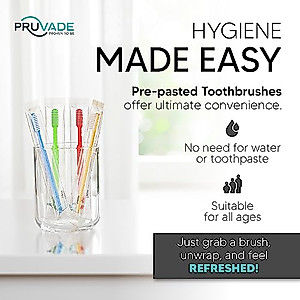PRUVADE 144 Pack Disposable Toothbrushes with Toothpaste, Built In - Prepasted Toothbrushes Individually Wrapped |Single Use Waterless Tooth Brush with Soft Bristles for Airbnb, Hotel, Camping, Travel