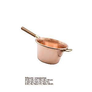 CREARTISTIC Made in Italy - Red Copper Pot For Polenta – 10.6 Inch - 4.8 Qt – For 6 People – Long Wood Handle – Pure Copper Pan – Italian CookWare – Hammered Copper – Copper chef – Copper Pots