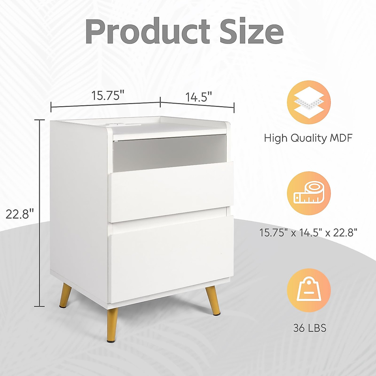 Nightstand with Charging Station, Bedside Table with USB & Type-C Port, Modern End Table with 2 Drawers for Bedroom Furniture, White