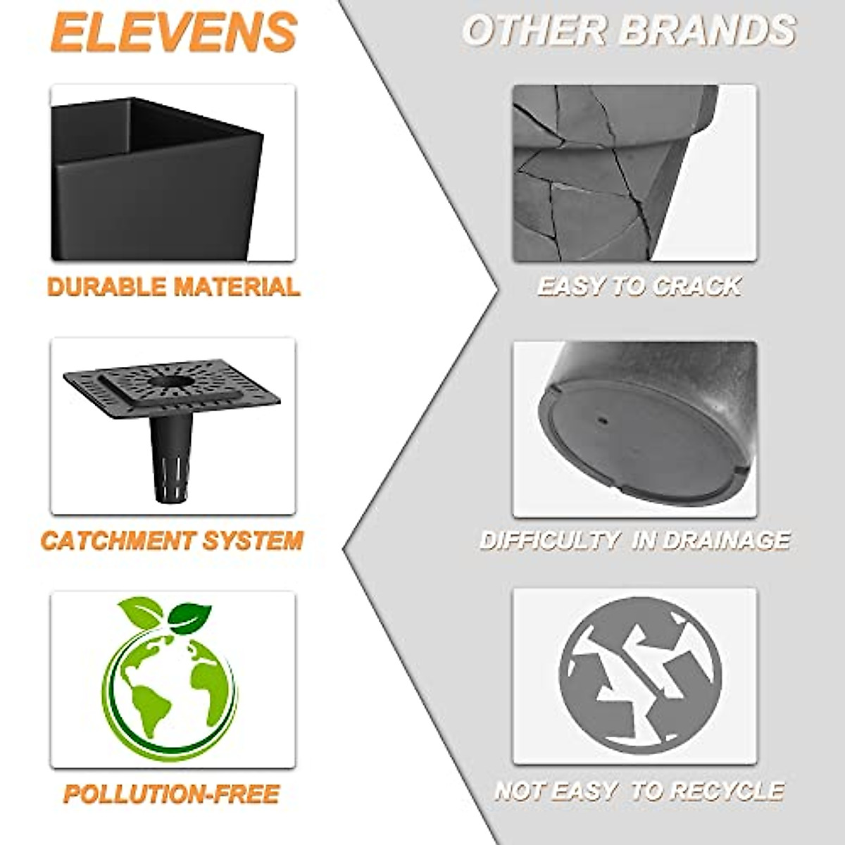 Elevens Outdoor Planter Larger Flower Pots Indoor Taper Garden V-Shape Tall Planters 24 inches Garden Pots Planter - Black（2 Packs）