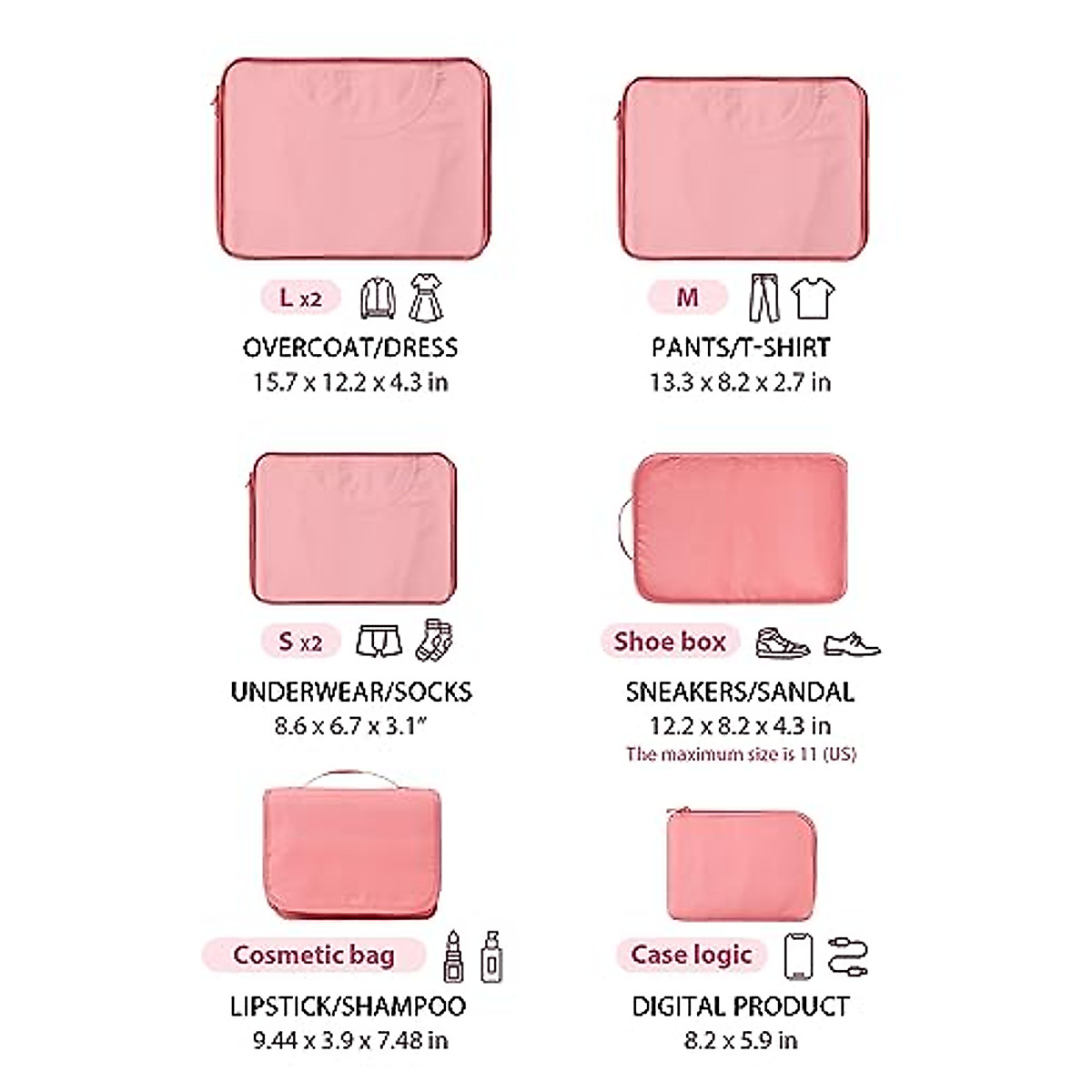 DIMJ Packing Cubes 8 Set, Travel Organizer Bags for Luggage Portable Packing Cubes for Suitcases Organizer Bags Set, Luggage Organizer for Travel Accessories. (Pink)