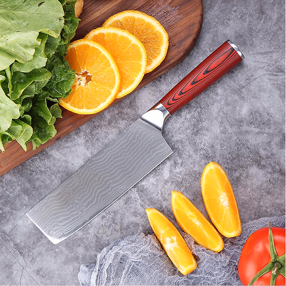 Jasni Chef Knife Professional High Carbon VG10 Damascus Steel Nakiri Knives Japanese 7 Inch Kitchen Knife, Fruit and Vegetable Chefs Knife, Ultra Sharp 67-Layer Forged Blade Knife