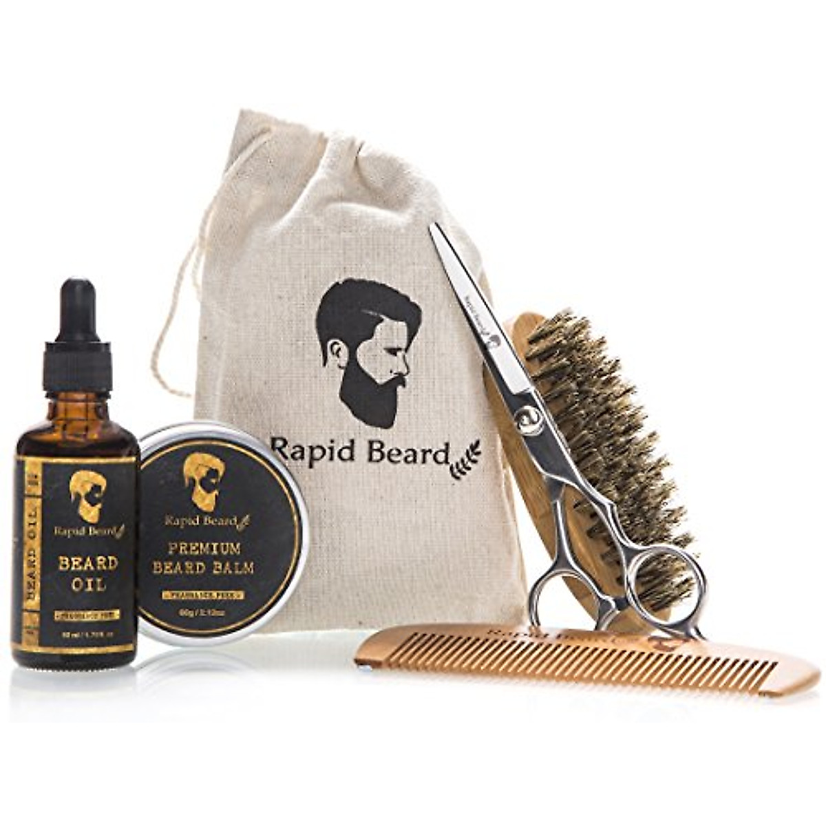 Beard Grooming & Trimming Kit for Men Care - Beard Brush, Beard Comb, Unscented Beard Oil Leave in Conditioner, Mustache & Beard Balm Butter Wax Growth, Styling Scissors - Stocking Stuffers Gift set