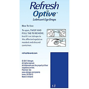 Refresh Optive Lubricant Eye Drops, Preservative-Free, 0.01 Fl Oz Single-Use Containers, 60 Count