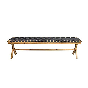 Christopher Knight Home Jeffery Outdoor Acacia Wood Bench with Rope Seating, Black and Teak 61x13.75x16.25 inches